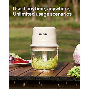 Garlic Chopper, IMC-3001E Electric Mini Chopper With 300 ml Glass Bowl & Triple-layer Blade, Portable Veggie Chopper With Type-C Charging Cable to Cutting Onions, Peppers, for Home, Camping, Travel