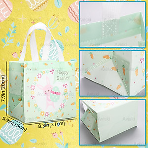 6PCS Happy Easter Egg Hunt Bags Easter Bunny Carrot Chick Egg Gift Bags with Handles, Easter Treat Bags, Multifunctional Non-Woven Easter Bags for Gifts Wrapping, Egg Hunt Game, Easter Party Supplies , 8.3×7.9×5.9inch
