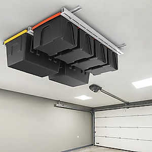 TORACK Garage Ceiling Bin Storage Rack, Overhead Tote Storage Rail System Heavy Duty Adjustable Tote Slide Garage Storage System(Black, Bins are not included)