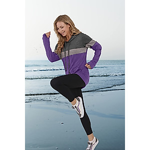 Womens Tops Ladies Tunics Casual Shirts Long Sleeve Hoodie Pullover Blouses Loose Fitting Tees Fashion Clothing Sweatshirts, Graypurple, Large