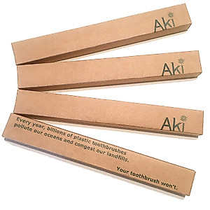 Bamboo Toothbrush 4-Pack Medium Multi-Colored Bristles Family Pack Biodegradable by Aki NEW