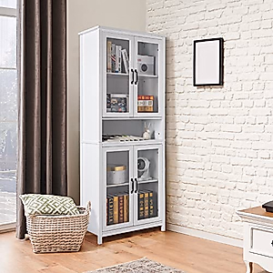 SSLine 5-Tier Bookshelf Bookcase with 4 Doors,71'' Wooden Tall Storage Cabinet with Open Storage and Spray Paint Acrylic Door,Adjustable Shelves for Living Room Bedroom Study Office Book Organizer