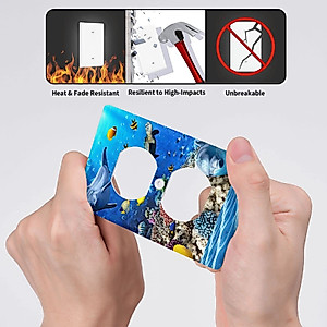 Ocean Dolphin 1 Gang Electrical Outlet Cover Single Duplex Socket Plug Receptacle Wallplate Marine Life Kids Boys Bedroom Nursery Aquarium Decor Decorative Blue Fish Sea Ceatures Faceplate