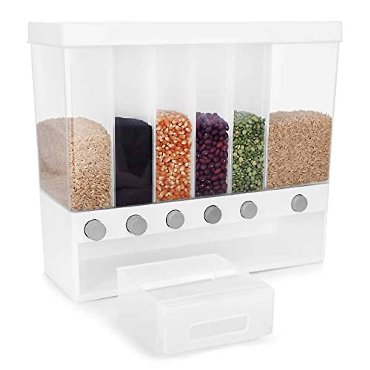 7Penn Multiple Dry Food Dispenser System - 6 Grid Beans and Rice Dispenser Airtight Storage Plastic Containers for Food