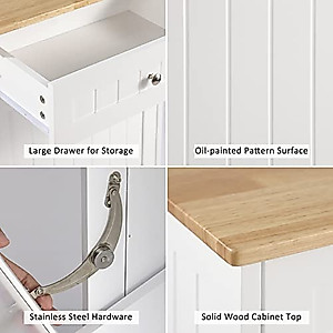 KIGOTY Tilt Out Trash Can Cabinet, Free Standing Kitchen Garbage Bin Holder with Hideaway Drawer and Countertop, Wooden Pet-Proof Recycling Trash Cabinet Laundry Hamper, White