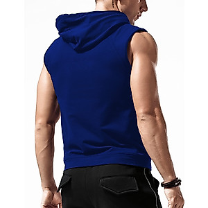 Aixdir Sleeveless Shirts for Men Casual Hoodie Tank Tops Gym Workout with Pocket Royal Blue L