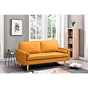 Container Direct US Pride Furniture 69.68'' Wide Faux Leather Modern Luxury Beautifully Style Living Room Removable Cushions and Solid Wood Legs Sofas, Apricot