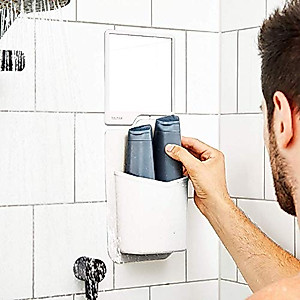 Tooletries – Oliver Shower Mirror - Premium Shower Mirror for Shaving, Grooming - 100% Silicone - SHATTERPROOF Mirror - Grips to Shiny Surfaces - No Suction Cups - No Adhesives - White