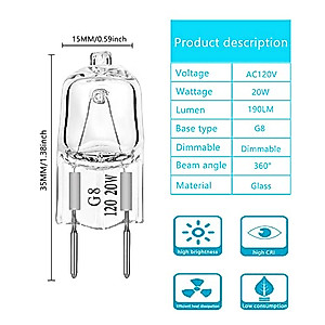 AHEVO G8 Light Bulbs 20Watt 120Volt Dimmable Halogen Light Bulb G8 Base Bi-Pin Shorter 20W T4 JCD Warm White Under Cabinet Puck Lighting Replacements,10Pack