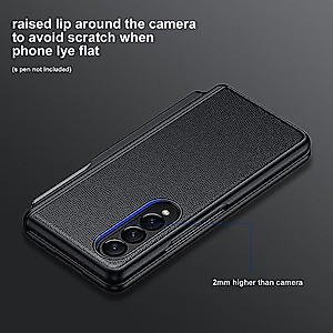 Libeagle Compatible with Samsung Galaxy Z Fold 4 Case, Support All Magsafe Accessories, Leather Back, Removable S Pen Holder on Hinge Protection, Screen Protector, Magnetic Cover 5G 2022 - Black