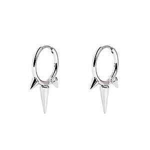 Fashion Spike Sterling Silver Hoop Earrings for Women Girls Men Hypoallergenic Minimalist Huggie Small Sleeper Hoops Cartilage Cuff Helix Stud Wrap Personalized Punk Jewelry (Silver)