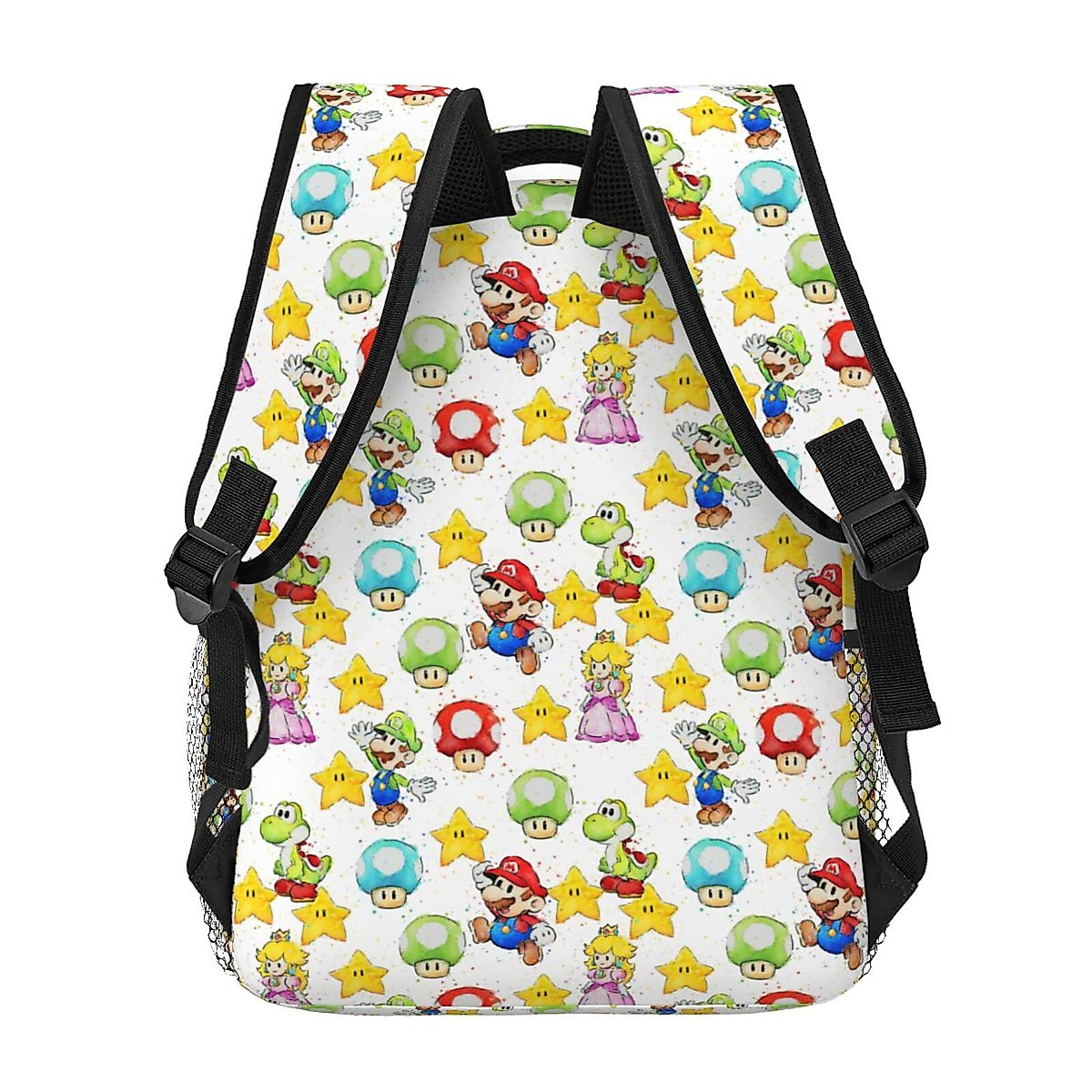 Dibhhui Teen 15.7Inch Cartoon Bros Backpack Lightweight Travel Casual Daypack 3D Printed Gaming Allover Character Bookbag Adjustable Shoulder Bag for Boys Girls Gift(White)