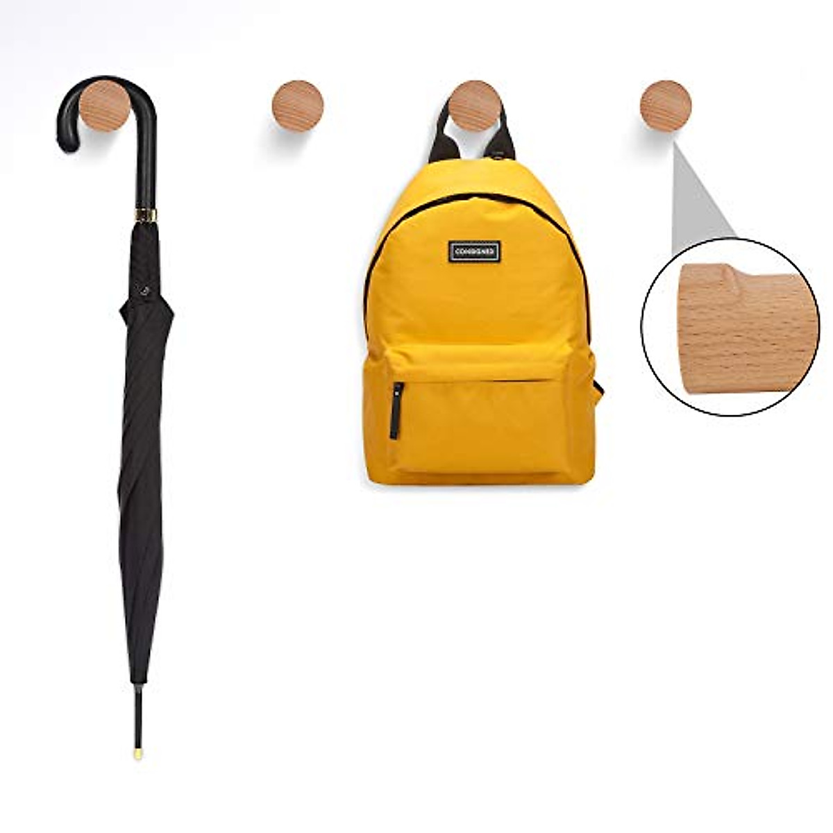 LONPUR Wooden Wall Hooks Minimalist Coat Hook,4pcs Modern Beech Real Natural Wood Pegs,Wood Hangers Wall Mounted for Planters Towel Hats Hanging(4 Pack)