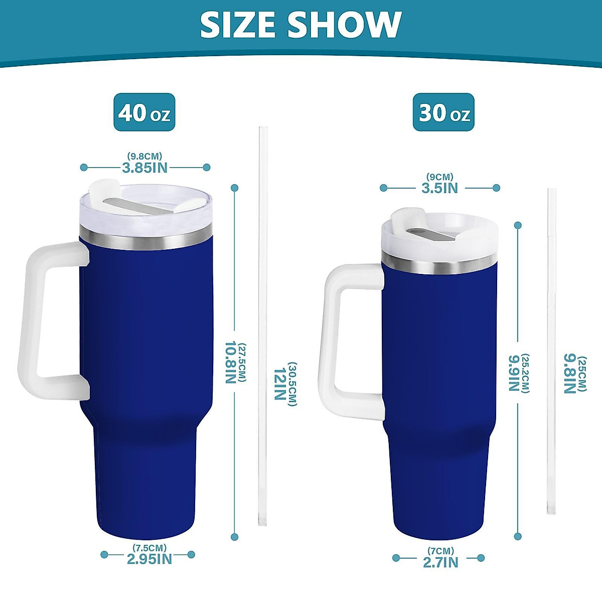 Emelivor Royal Blue 40 oz Tumbler with Lid and Straw Insulated Tumblers with Handle Leak Proof Coffee Tumbler Mug Large Water Bottles for Men Women Sports Gym