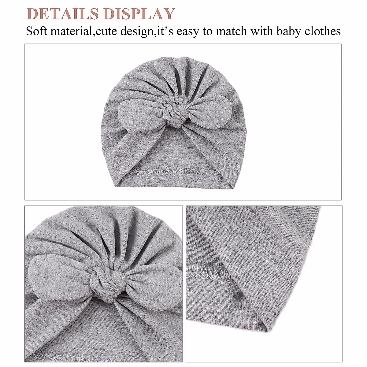 Baby Girl Turban Newborn Beanie Hat 5 Pieces Cotton Infant Girls Headwraps Toddler Kids Hats 0-3 Years (5Pcs-Bowknot-C)