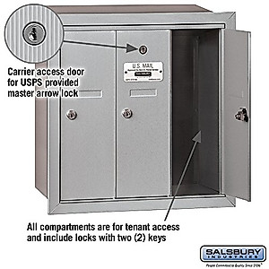 Salsbury Industries 3503ARU Recessed Mounted Vertical Mailbox with 3 Doors and USPS Access, Aluminum