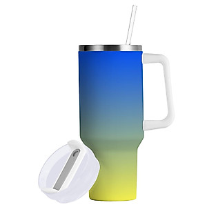 MCHIVER Blue Yellow Gradient 40 oz Tumbler with Handle and Straw Stainless Steel Vacuum Water Bottle Leak-proof Travel Coffee Mug Insulated Cup for Office Home Car