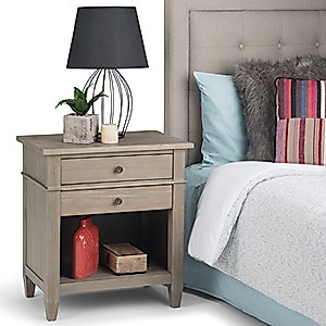SIMPLIHOME Carlton 24 inches Wide Night Stand, Bedside table, Distressed Grey SOLID WOOD, Rectangle, with Storage, 2 Drawers and 1 Shelf, For the Bedroom, Contemporary Modern