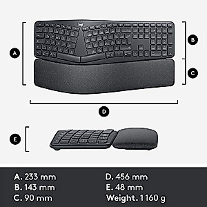 Logitech Ergo K860 Split Wireless Keyboard for Business - Ergonomic Design, Secured Logi Bolt Technology, Bluetooth, Globally Certified, Windows/Mac/Chrome/Linux - Graphite
