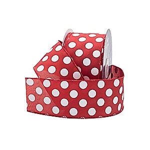 Royal Imports Polka Dot Ribbon, 2.5" (#40) Christmas Ribbon Circle Design for Floral, Craft, Holiday Decoration, 25 Yard Roll (75 FT Spool) - Red/White