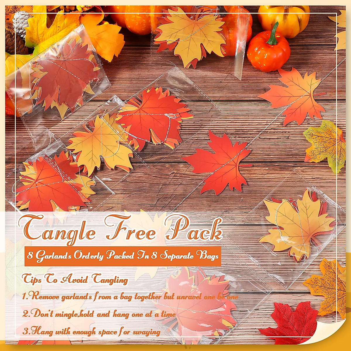 Ceenna Thanksgiving Maple Leaf Garland Artificial Maple Leaves Plants Farmhouse Vine Hanging Garland for Home Garden Kitchen Office Wedding Wall Doorway Party Backdrop Fall Thanksgiving Garland Decor