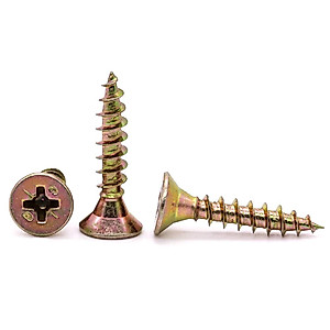 M4 x 20mm (100 PCS) Flat Phillips Head Wood Screws Countersunk Head Drywall Clipboard Screw Phillips Drive Yellow Zinc Plated Wood Interior Construction Projects Metal Screw