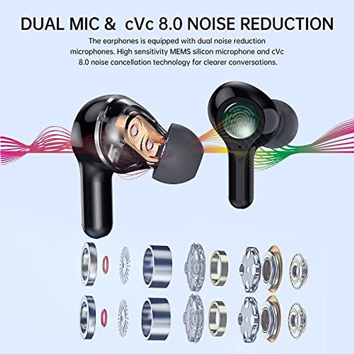 TUSUEYGT Wireless Earbuds, 4 Dynamic Drivers Bluetooth Headphones TWS Earbuds, 40Hrs Playtime with LED Power Display Charging Case Touch Control in-Ear Earphones HiFi Stereo Sound Headset for Sport