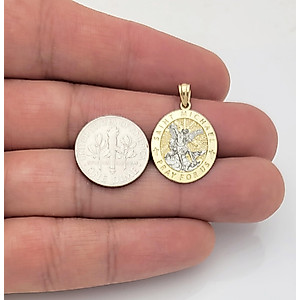 AMZ Jewelry 10K Yellow Gold Saint Michael The Archangel Pendant Charm Oval