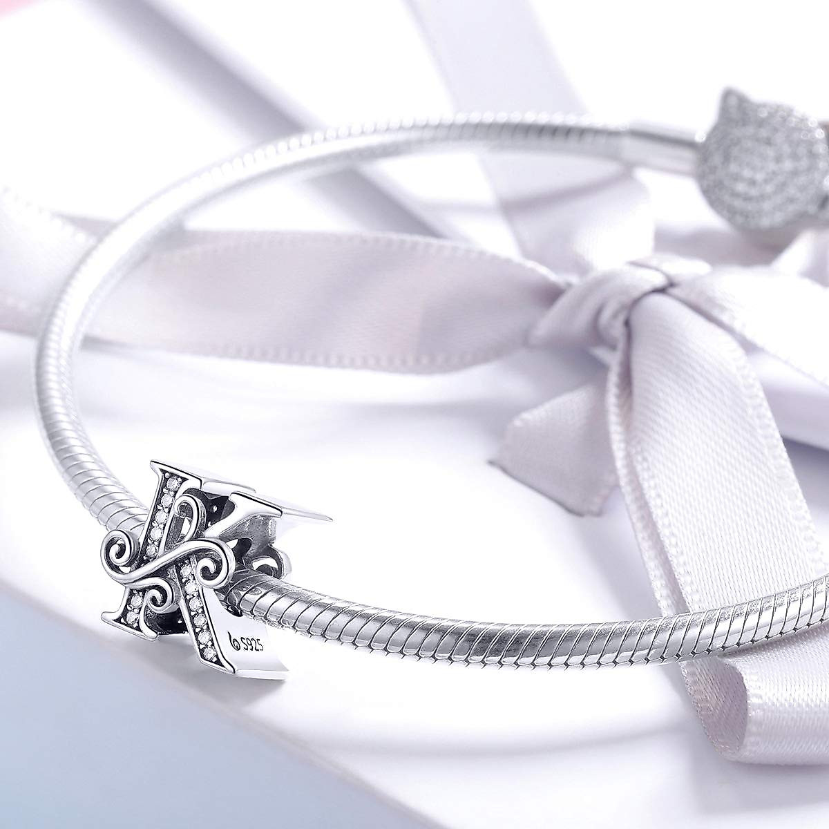 925 Sterling Silver Letter K Charms for Pandora Bracelets Alphabet Initial Beads Jewelry Gift for Women