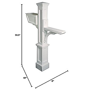 Mayne Inc. Westbrook Plus Mail Post - White - 40.5in L x 8in W x 56.5in H - Standard Post, Arm Plus & Planter (5830-W)