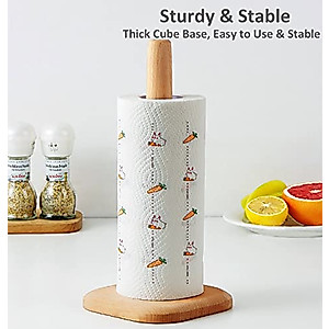 HUAJIE BienStylife Paper Towel Holder, Wooden Base Kitchen Paper Hanger Rack Bathroom Towel Roll Stand Organizer Countertop Wooden Paper Towel Holder (Natural Wood), WDH-001