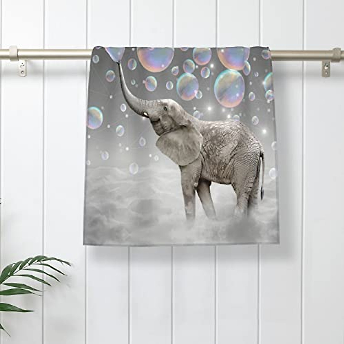 AieeFun Ultra Soft Highly Absorbent Hand Towels, Funny Elephant with Bubble Grey Pattern Bathroom Towel for Sports Home Decor, 27.5 x 15.7 Inches