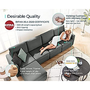 LINSY HOME Convertible Sectional Couch, L Shaped Sofa Couch with Storage, Modular Sofa with Memory Foam, Ottomans, 5 Seat Sofa Corner Sofa with Chaise for Living Room, Dark Grey