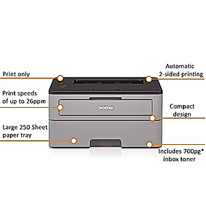 Brother HL-L23 00D Compact Wired Laser Monochrome Printer - Auto Duplex Printing - Print Up to 26 Pages/Minute - Up to 250 Sheet Paper Input - 2400 x 600 DPI - Hi Speed USB + HDMI Cable