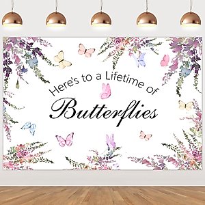 Wonmelody Butterfly Bridal Shower Backdrop Banner 7 * 5ft Lifetime of Butterflies Backdrop Butterfly Bride Shower Decorations Butterfly Floral Bridal Shower Banner for Bachelorette Wedding Engagement