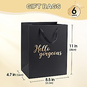 JIASHUYEYE 11" Black Gift Bag with Tissue Paper for Birthday, Wedding, Bridal Shower, Any Occasion - 6 Pack