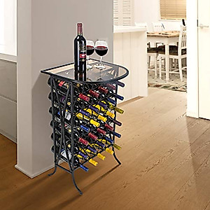 Sorbus Wine Rack Stand Bordeaux Chateau Style with Glass Table - Holds Bottles of Wine - Elegant French Style Wine Rack to Compliment Any Space - Minimal Assembly (Wine Stand - 30 Bottles)