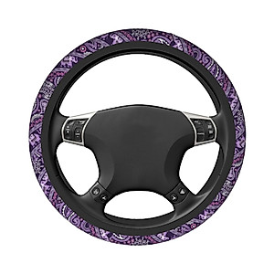 Purple Elephant Steering Wheel Cover Women Girl Car Accessories Interior Universal 15 Inch Auto Anti-Slip Steering Wheel Protector for Truck SUV Sedan
