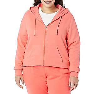Amazon Essentials Women's French Terry Fleece Full-Zip Hoodie (Available in Plus Size), Coral Pink, Medium