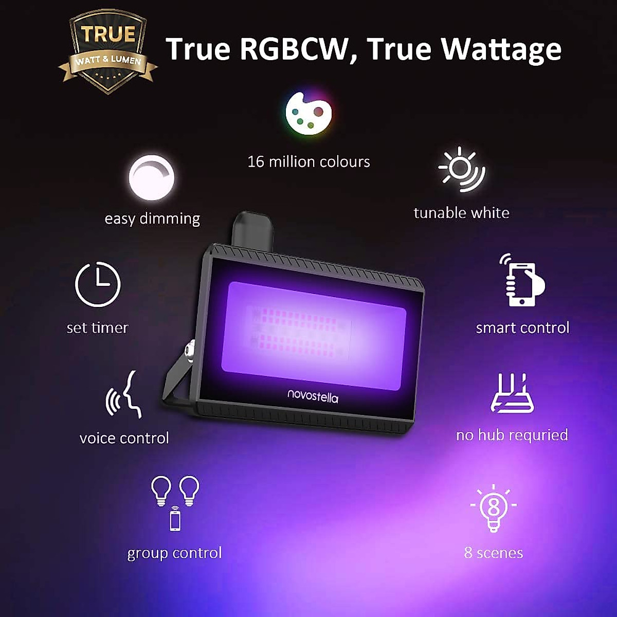 NOVOSTELLA Smart Led Flood Lights Outdoor 200w Equivalent, Halloween RGB+CW Color Changing Spotlights APP Control Stage Landscape Lights, 2700K-6500K IP66 Waterproof Uplight Wall Washer Light (4 Pack)