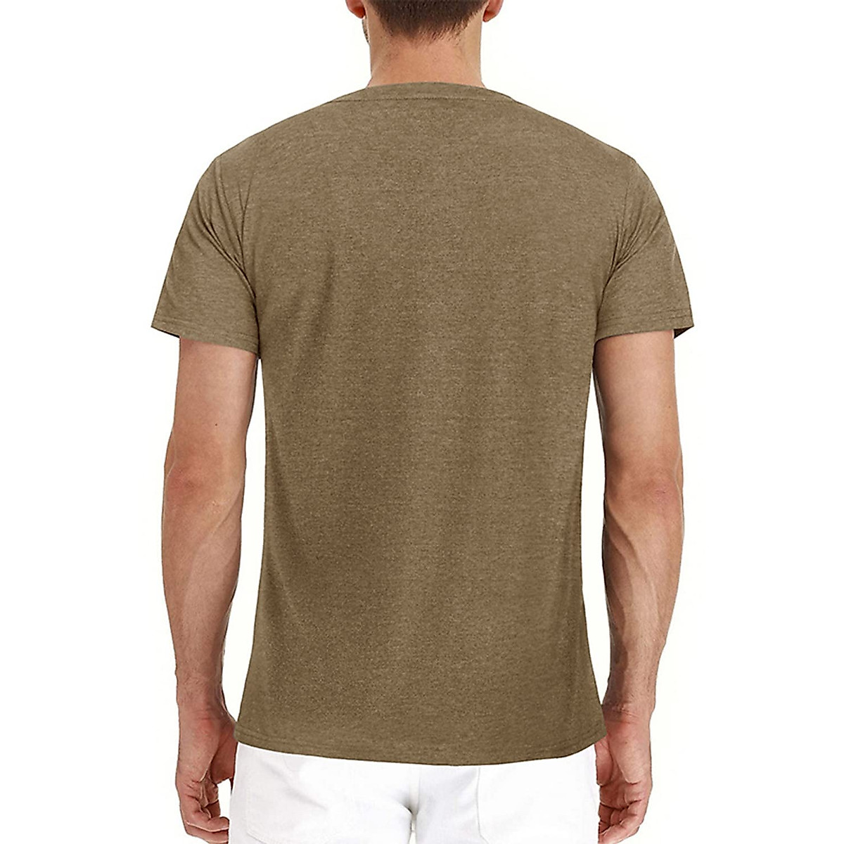 Fashion Men's Henley Shirts Classic Short Sleeve Basic Button Cotton T-Shirt with Pocket Khaki