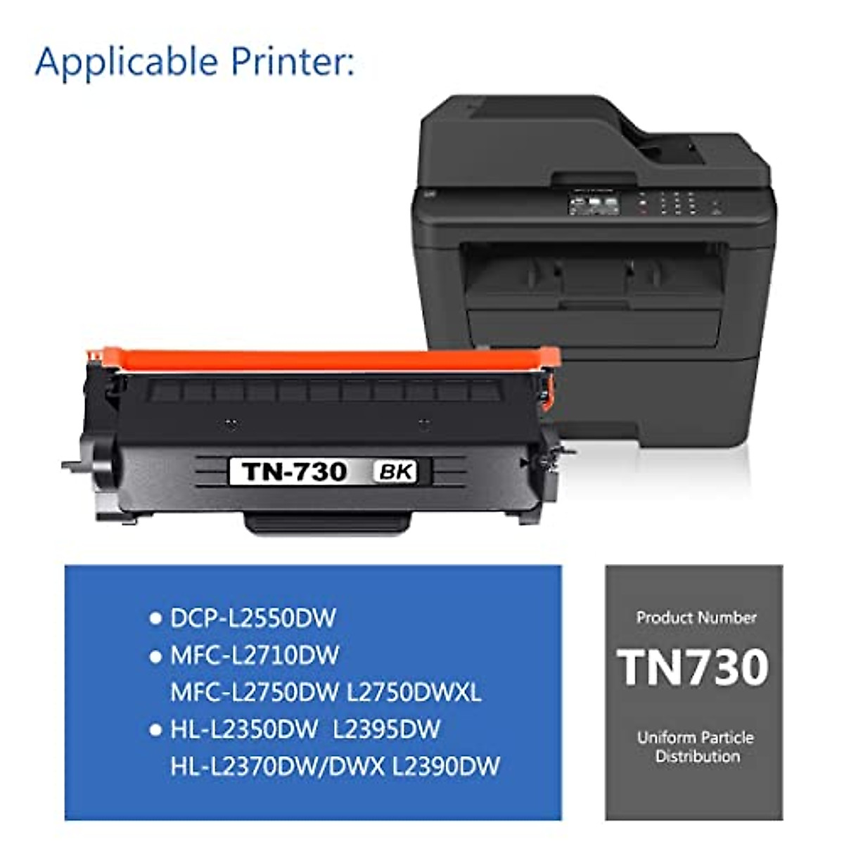 2-Pack TN730 Black TN-730 Standard Yield Toner Cartridge TN-730 Replacement for Brother DCP-L2550DW MFC-L2710DW L2750DW L2750DWXL HL-L2350DW L2370DW/DWXL L2390DW L2395DW Printer | BIGSPCE TN730