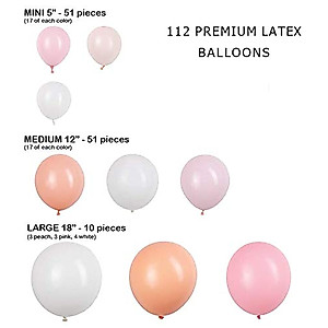 Balloon Garland Kit - Pink, White, Blush Balloons for Parties - Valentine's Day / Galentine's Party - Large, Small Baby Pastel Matte Balloons - Balloon Garland Strip - Light Pink Balloon Arch Kit 16'