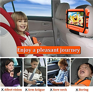 Car Headrest Tablet Mount Holder for Kids Back Seat, Fit for Ipad, Kindle, Fire HD 7,8,10,HDX, Nintendo Switch and Other 7 to 10.9 Inch Tablets, 360 Adjustable, Anti Vibration and Easy to Instal