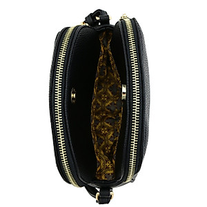 ALYSSA Double Zip Half Moon Crossbody Bag (Brown)