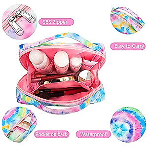 Bluboon Toiletry Bag Travel Makeup Bag Portable Cosmetic Bag Organizer for Women and Girls (Tie Dye Blue)