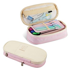 Sonuimy Large Capacity Pencil Case Pouch with Zipper, Portable Aesthetic Cute Big Capacity Pencil Cases Pen Office Travel Stationery Makeup Bag, Desk Organizer for College Adults Women Men-Pink