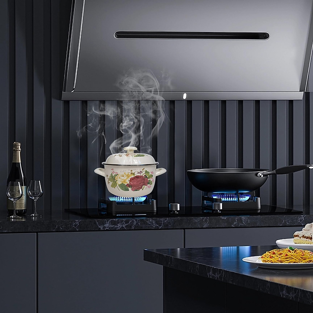 Enamel Pot 12x7 Inch Non- Stick Enamel Stock Pot with Lid and Handles Retro Flower Soup Pot Thicken Enamel Cookware for Home Kitchen Restaurant Pasta Milk Soup L Enamel Stock Pot Soup Pot Pasta Pan