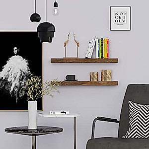 BAMFOX Floating Shelves Set of 2，Natural Bamboo Wall Shelf Wall Mounted Shelves，Wall Mount Display Rack with Large Storage L23 x W6 for Kitchen Living Room Bathroom Bedroom