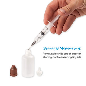 Free Hand Syringe Blunt Tip Needle Set - (10 Syringes, 10 Needles, 10 Caps and 2 Storage Bottles) - for Refilling and Measuring Liquids, Oil or Glue Applicator